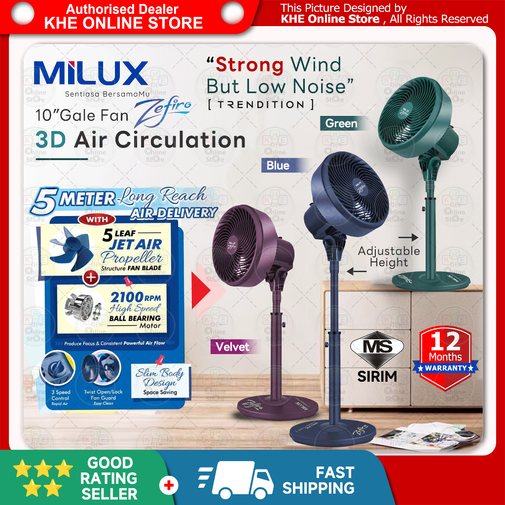 【Sirim】Milux 10" 5 Blades Strong Wind Table / Stand / Circulation Gale ...