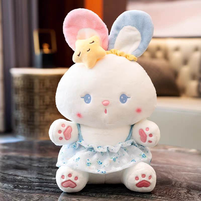 Kawaii Star Rabbit plush toy Flower skirt dress girl long ears rabbit ...