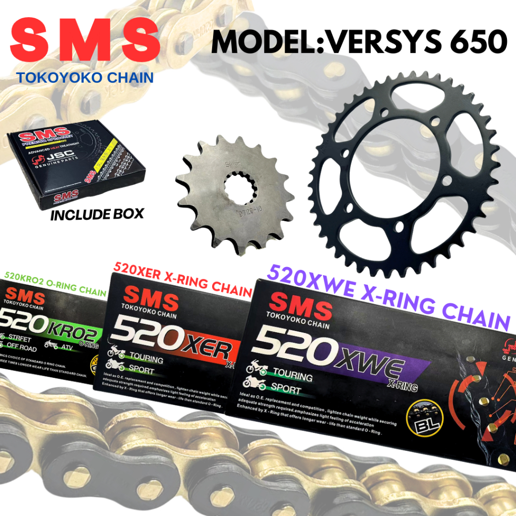 Kawasaki VERSYS650 RK SMS 520 KRO2 Rivet Black Gold Chain FRONT ...