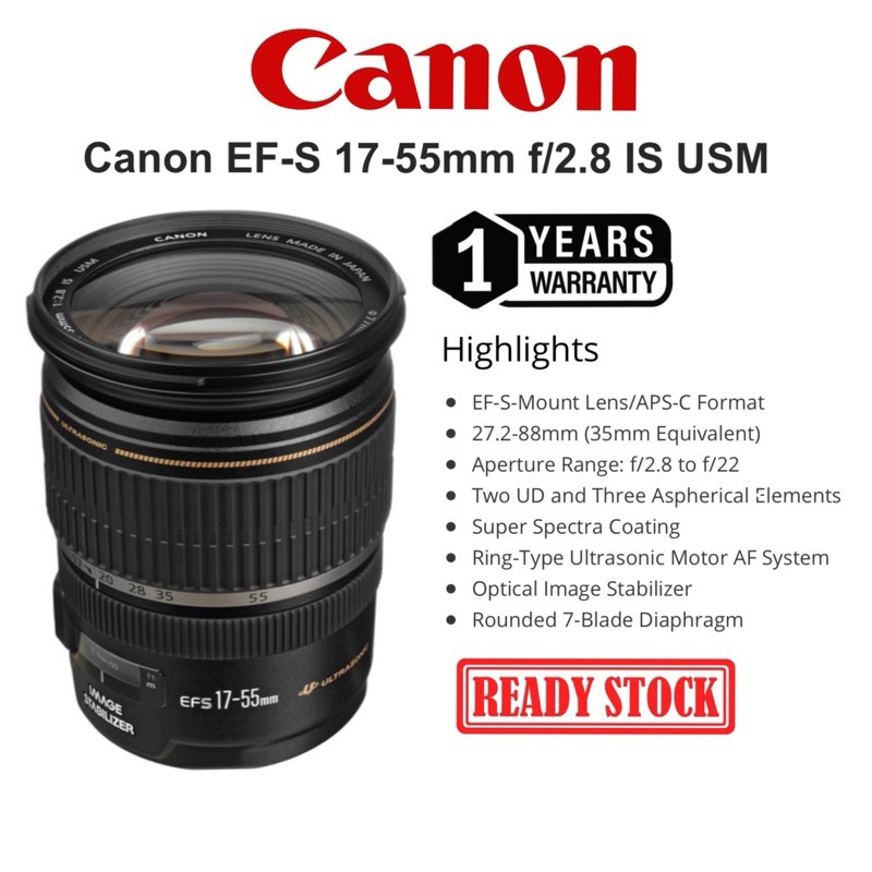 CANON EF-S 17-55MM F/2.8 IS USM ULTRASONIC IMAGES STABILZER WIDE ANGLE ZOOM LENS ORIGINAL (1 ...