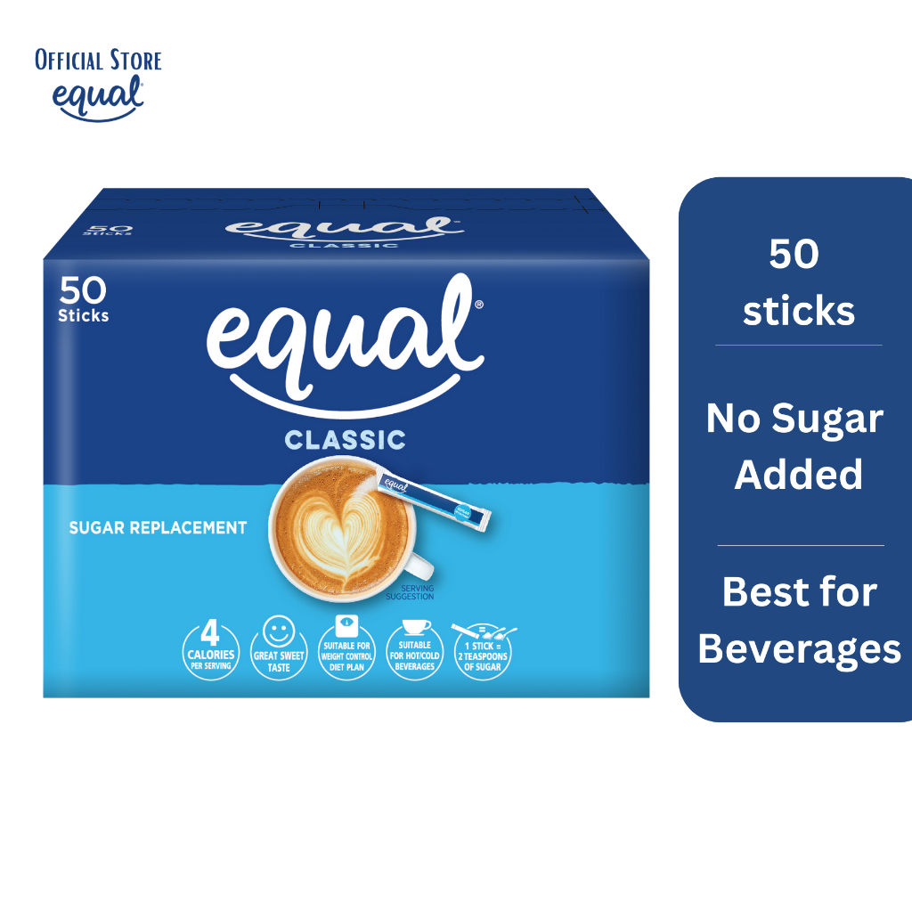 EQUAL CLASSIC 50 sticks, 0 Calorie Sweetener Sticks, Sugar Substitute ...