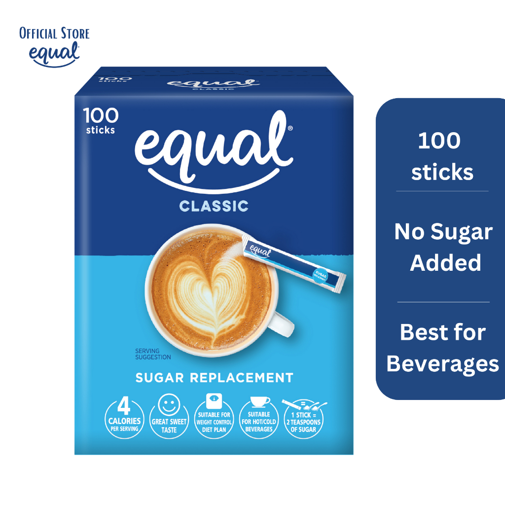 EQUAL CLASSIC 100 sticks, 0 Calorie Sweetener Sticks, Sugar Substitute ...