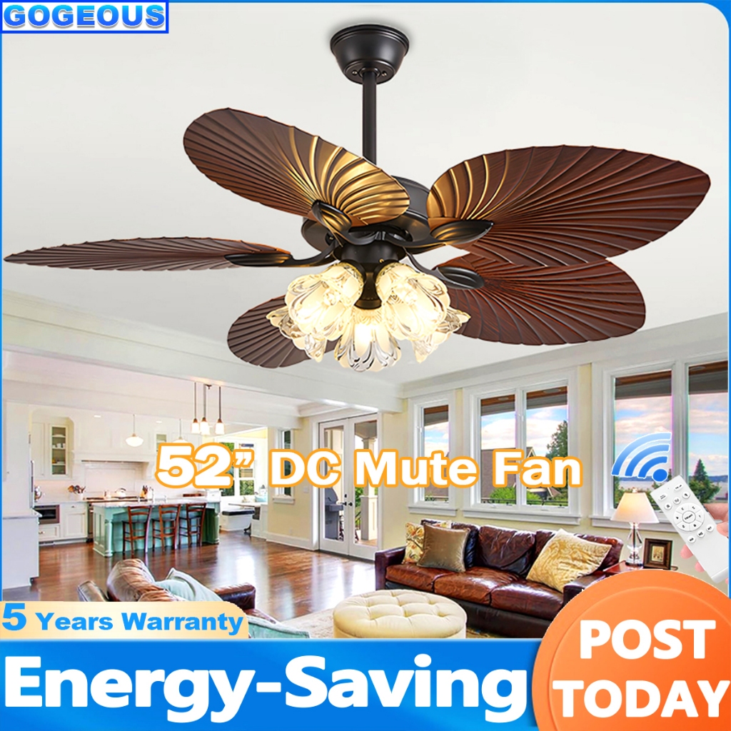 DLD Kipas Lampu Siling Moden 52/42" Mentol E27 Tanpa Cahaya Retro Kipas ...