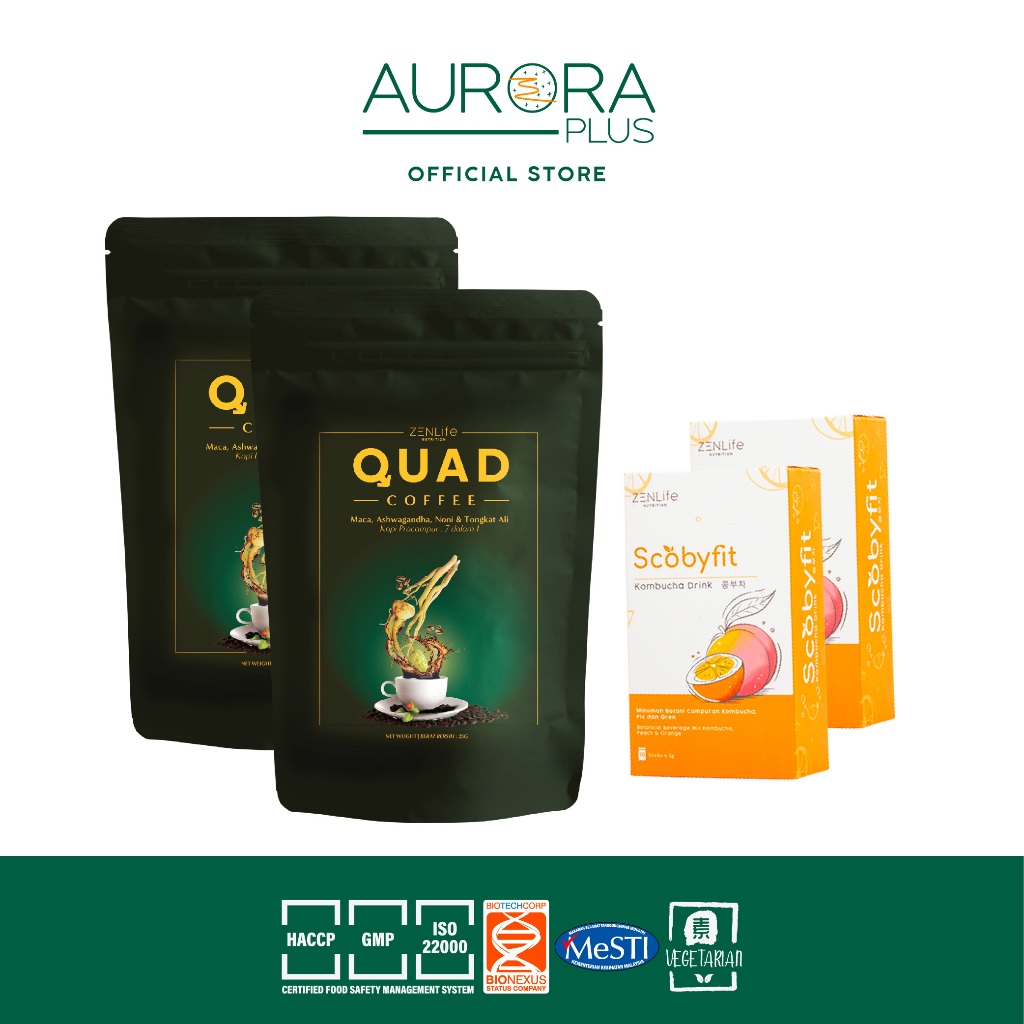 QUAD COFFEE 2 packs + Scobyfit Kombucha 2 boxes ( Peach Orange Flavour ...