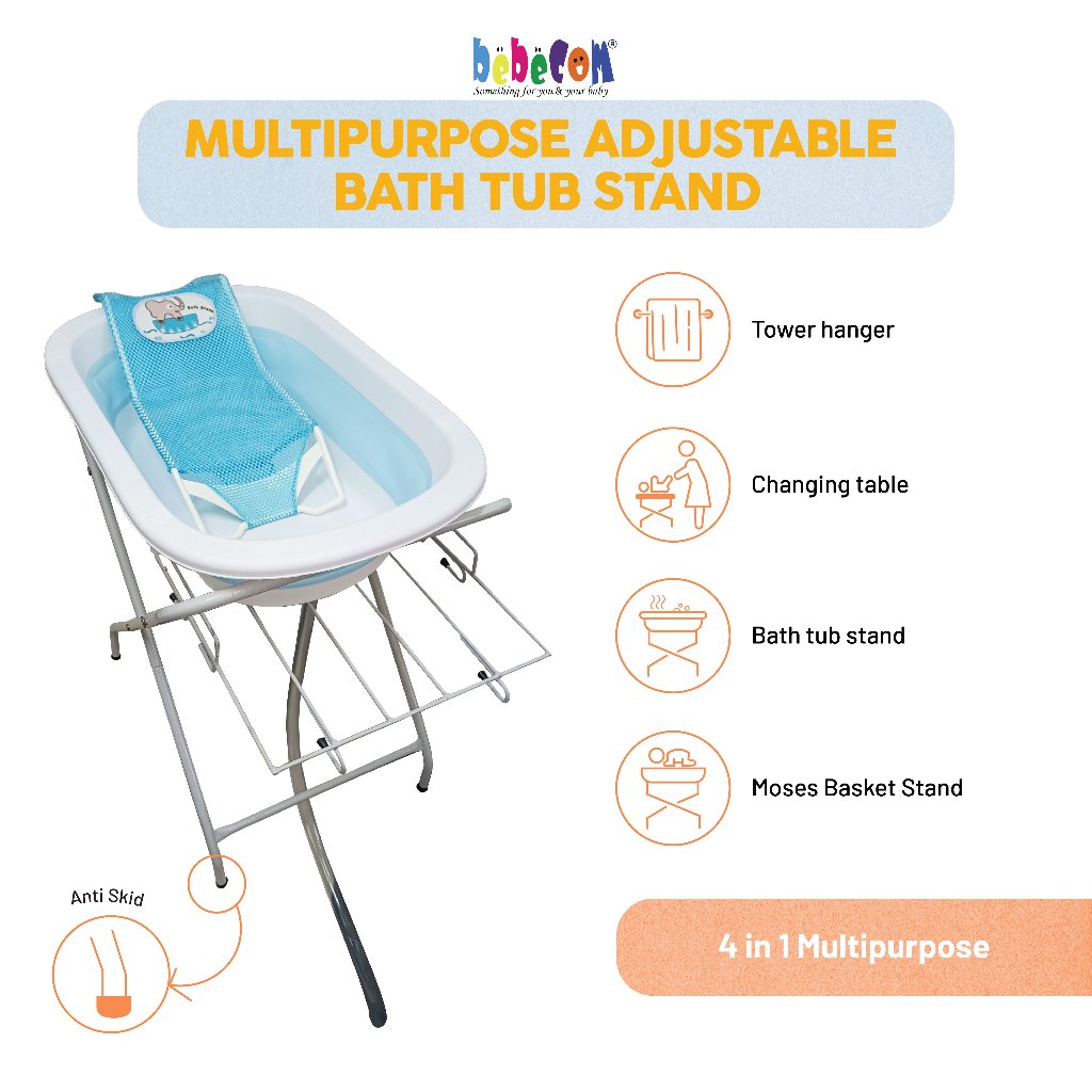 [READY STOCK] BEBECOM Multipurpose Baby Bath Tub Stand with Sturdy and ...