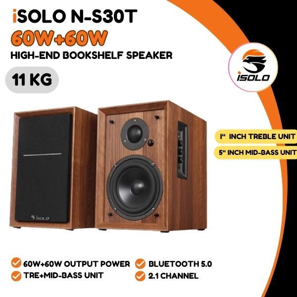 iSOLO N-S30T 60W+60W HIFI BOOKSHELF SPEAKER 2.0 WIRELESS BLUETOOTH V5.0 ...