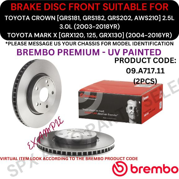 BREMBO GENUINE DISC BRAKE ROTOR (FRONT) FOR TOYOTA CROWN [GRS, AWS] '03 ...