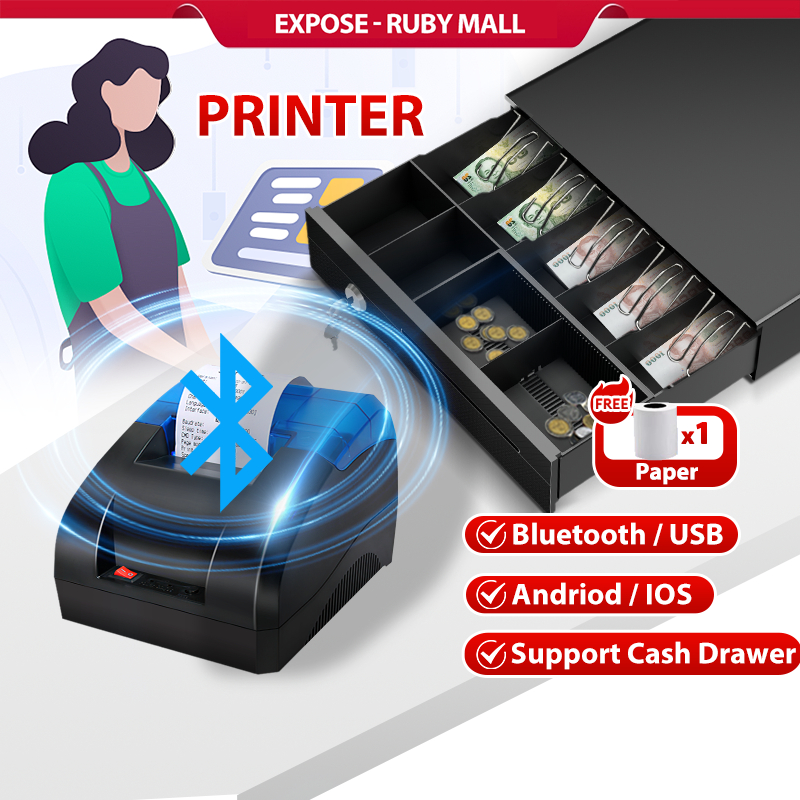 Printer Bluetooth Portable Thermal Printer For Cash Drawer Receipt For ...