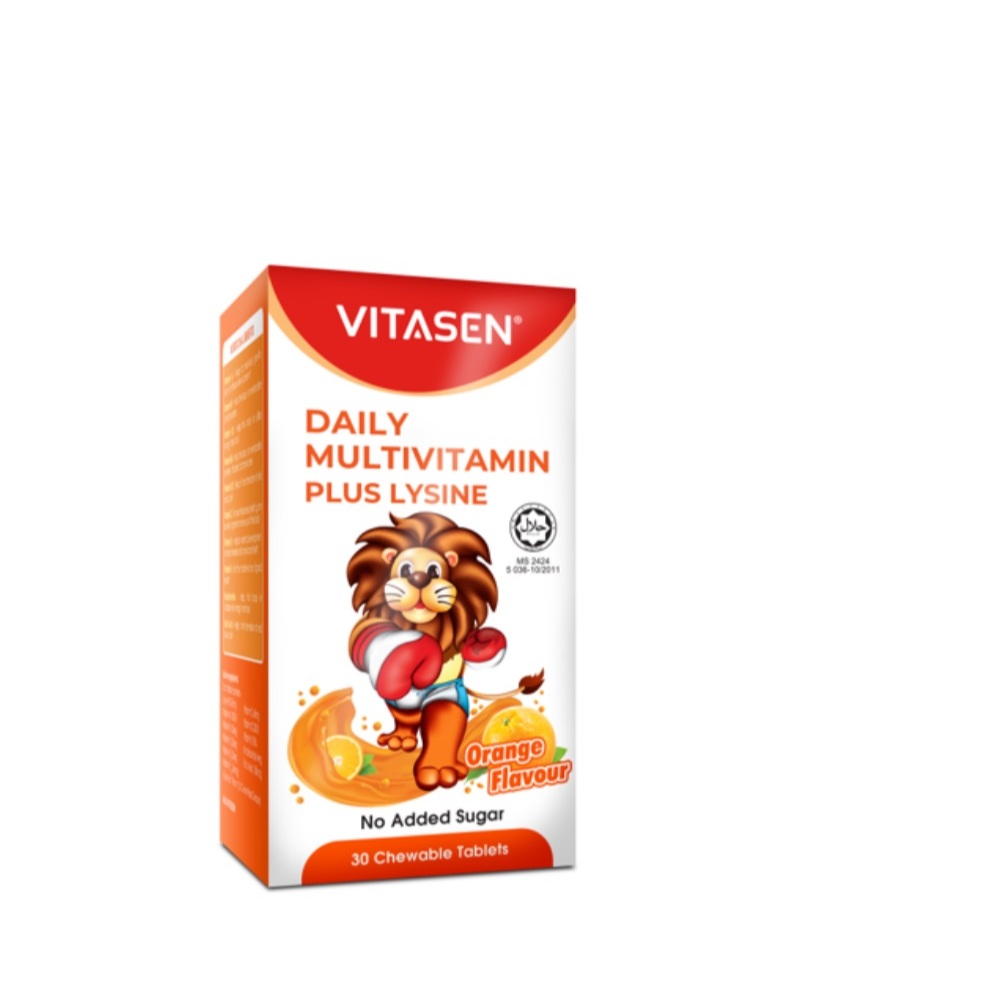 Vitasen Multivitamin Plus Lysine Chocolate Flavour (30 Chewable Tablets ...