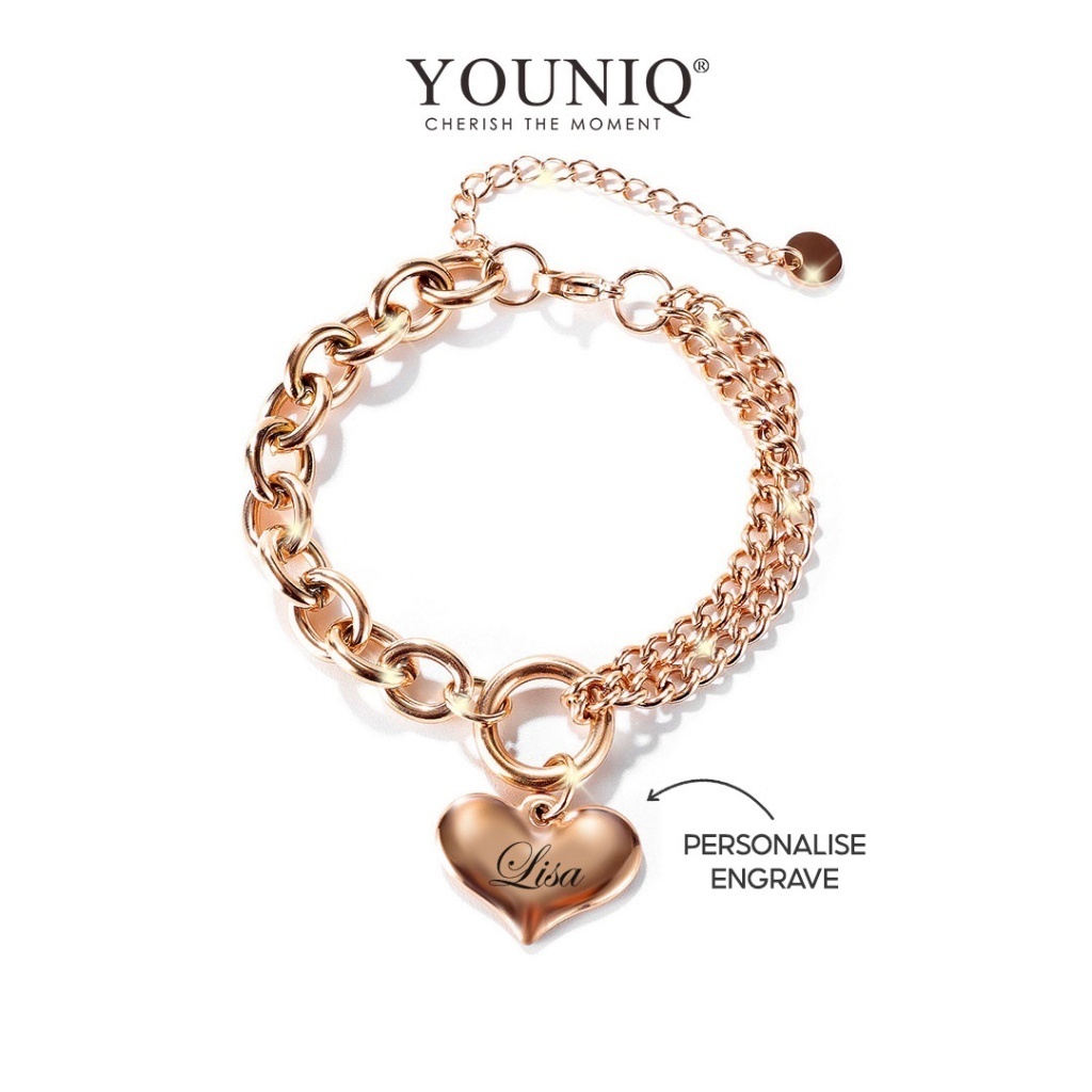 YOUNIQ KATE Heart 18K Rosegold / Gold / Silver Titanium Steel Big Chain ...