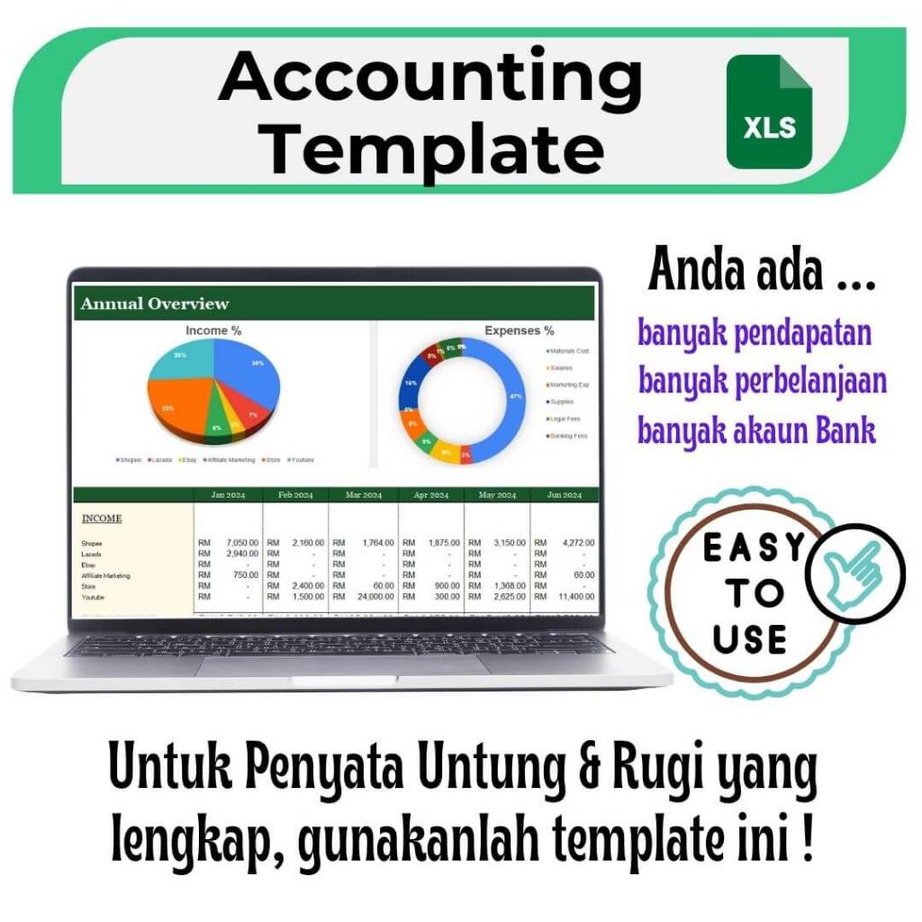 Penyata Untung Rugi, Accounting Template, Simple Accounting Book, Akaun ...