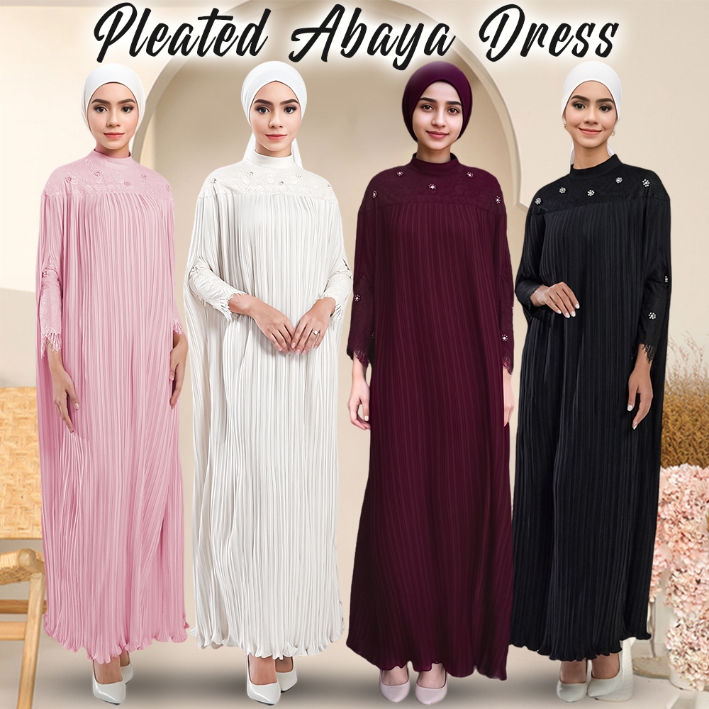 Abaya Pleated jubah muslimah dress Lace Plain Premium Abaya Baju raya ...