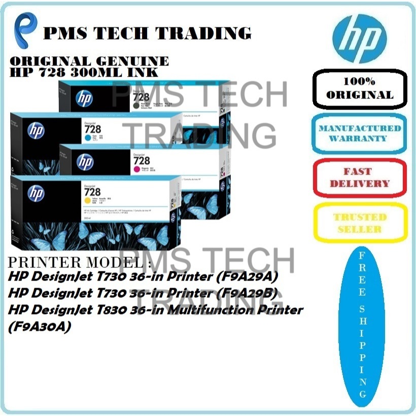 HP 728 ORIGINAL INKJET 300ML 3WX30A F9K15A F9K16A F9K17A T730 T830 ...
