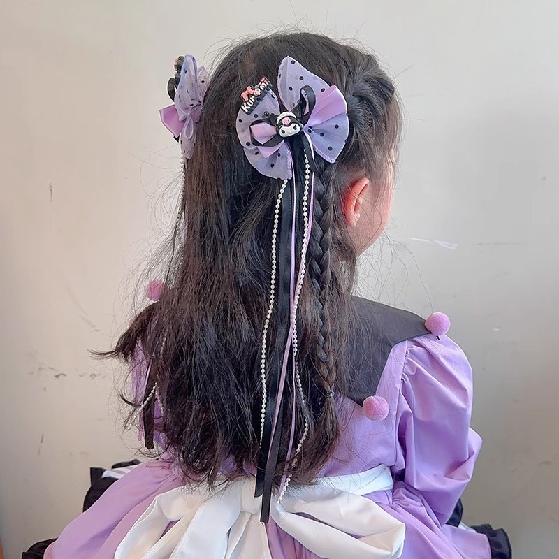 【1PCS】SANRIO Cartoon Princess Mesh Bow Hair Clip 库洛米小女孩可爱公主蝴蝶结发饰 ...