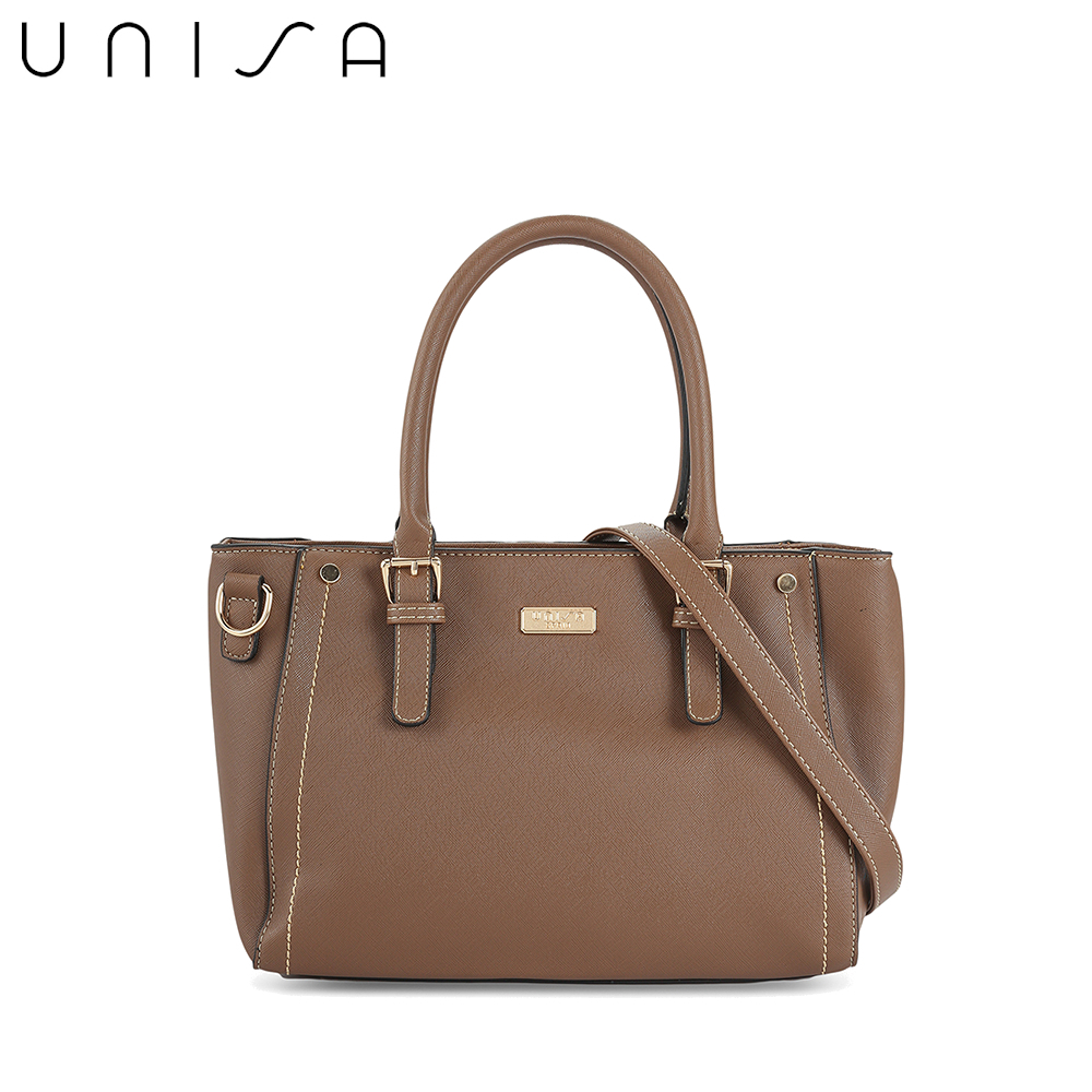 UNISA Saffiano Convertible Top Handle Bag (Black/Grey/Khaki/Taupe ...
