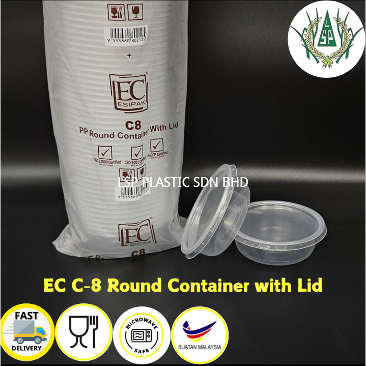 EC 8oz PP Round Microwavable Container With Lid - Clear [50pcs±] 8oz ...
