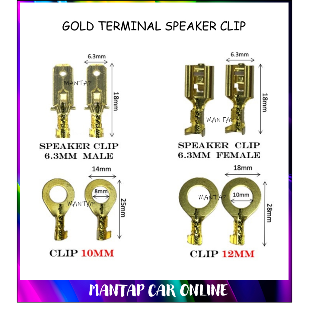 (100PCS) Gold Terminal Wire Clip Wiring Car Speaker Female Male Speaker ...
