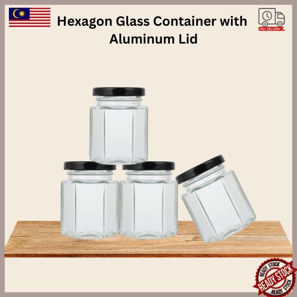 Hexagon Glass Container Jar 85ml Bekas Kaca Doorgift Sambal Botol Food ...