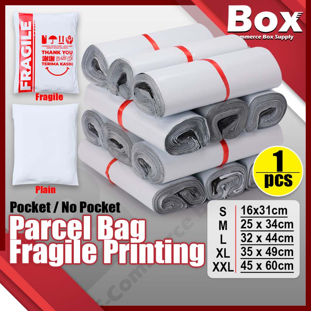 1 Pcs White Courier Parcel Bag Plain with pocket plastik kurier beg ...