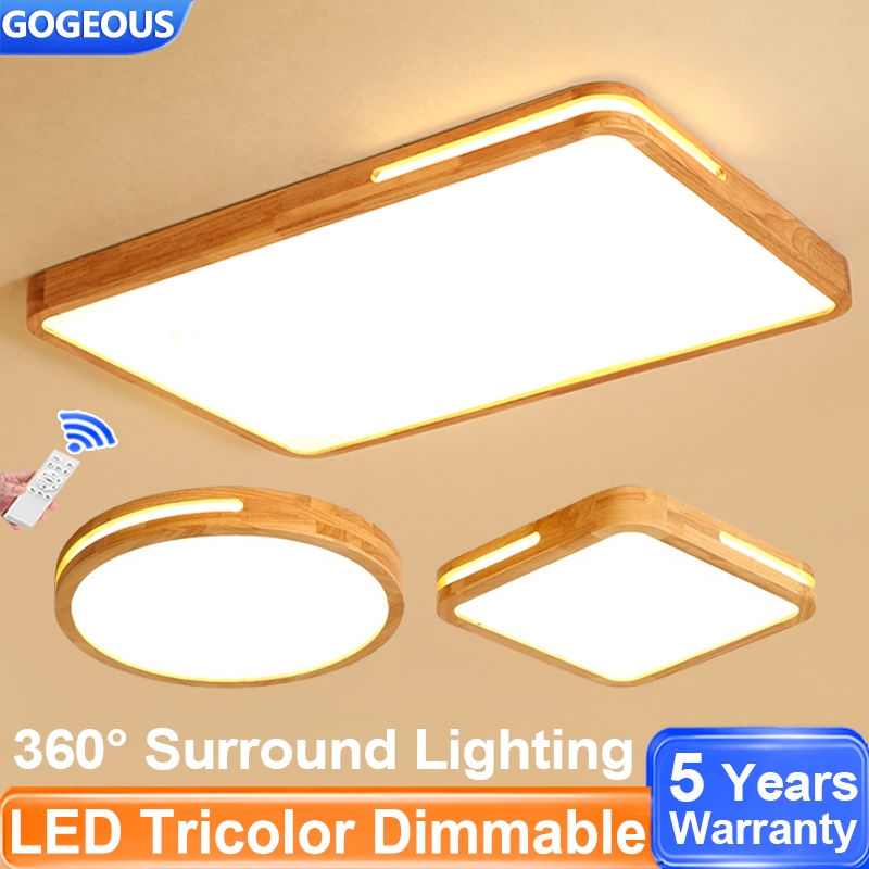 60/50/40/30cm Solid Wooden LED Ceiling Light Modern Dimmable Side ...