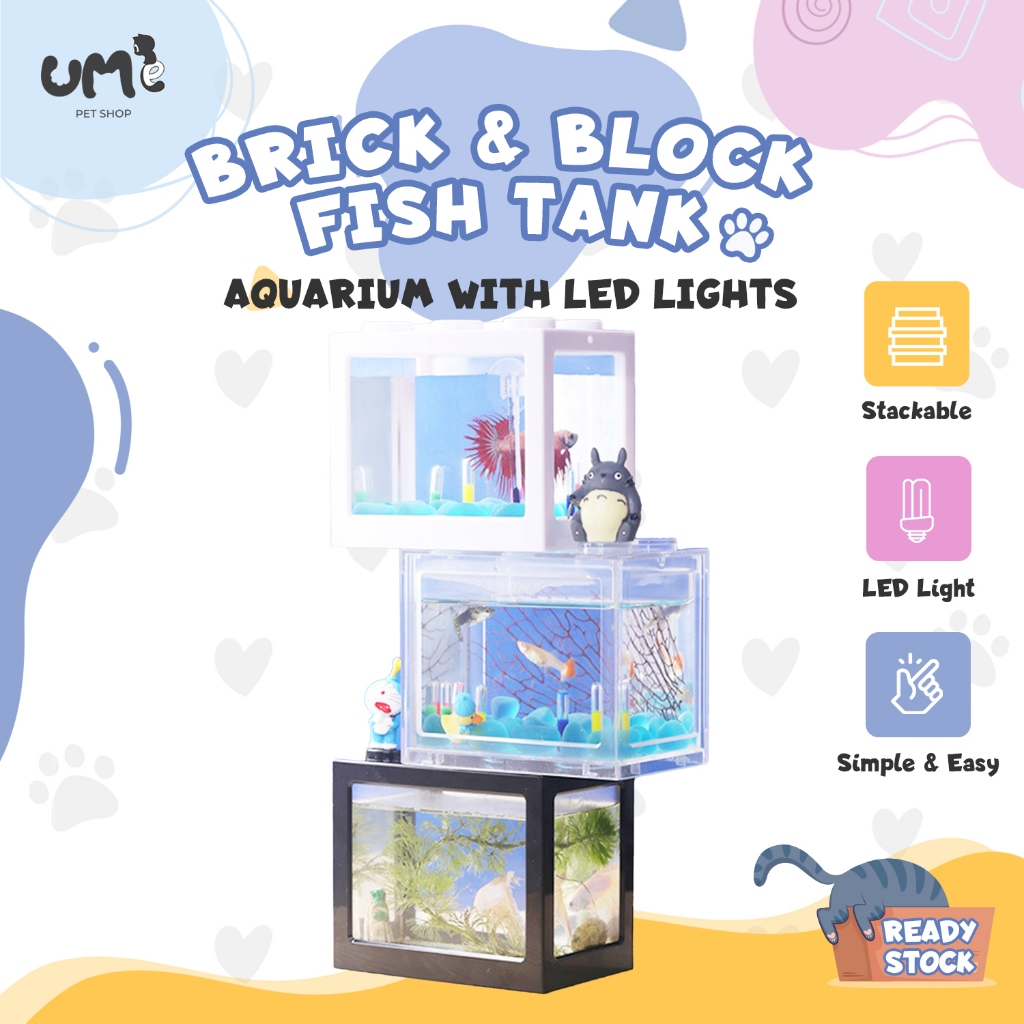 Ume Pet Fish Tank Brick & Block Aquarium Mini Desktop Fish Tank with ...