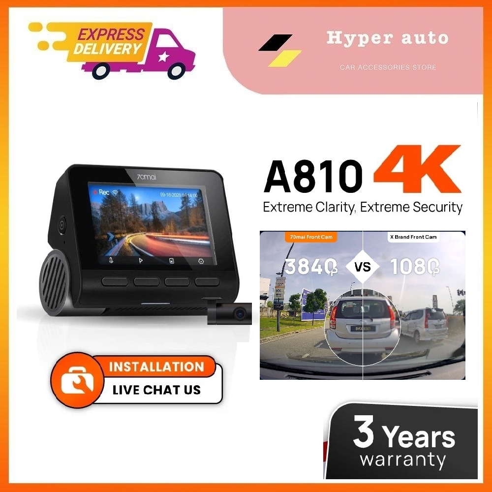 70mai A810 4K Dash Cam Dual Vision Car Recorder with GPS ADAS, Sony Starvis 2 IMX678 Dual ...