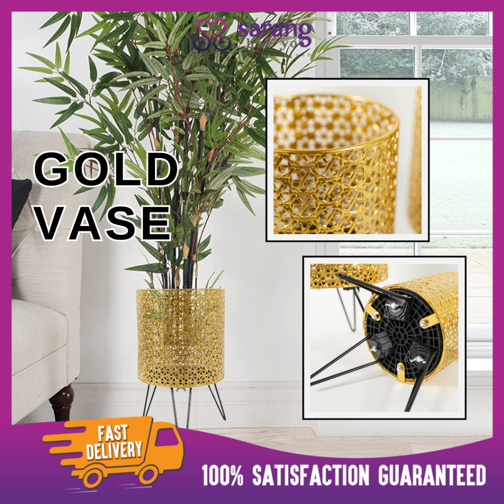 Pasu Emas Gold Viral Gold Nordic Style Iron Pot Stand Plant Vase Indoor ...