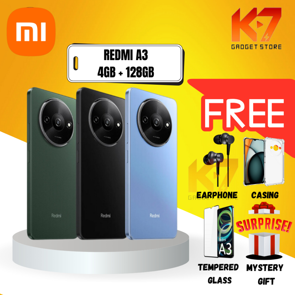 Redmi A3 (4GB+128GB) FREE Earphone + Tempered Glass + Cover + Mystery ...