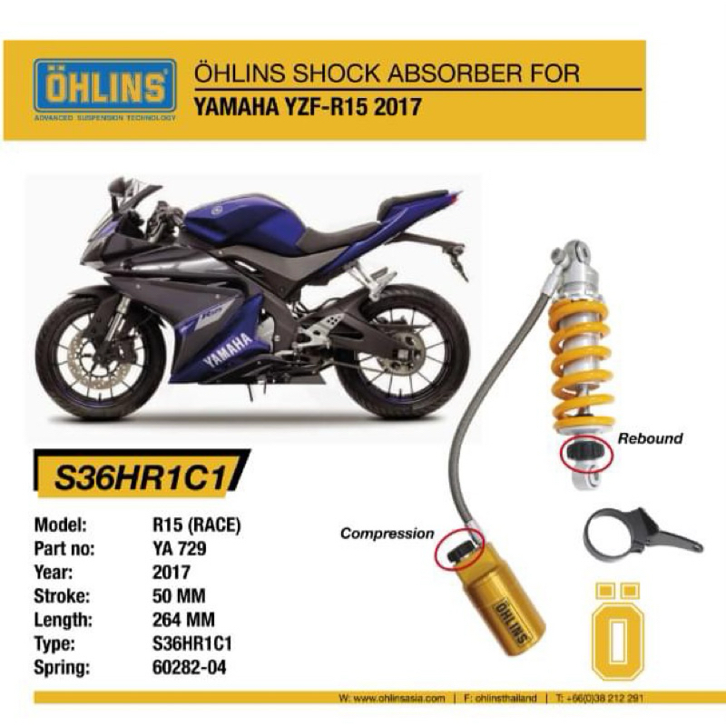 OHLINS shock absorber Yamaha R15 year 2017 2018 2019 YA729 YA 729 ...