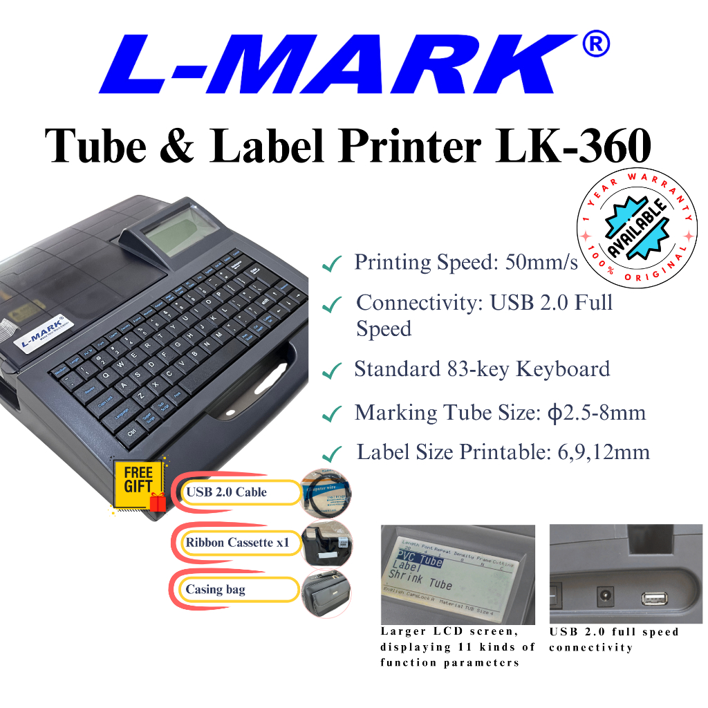 L-Mark Label & Tube Printer LK360 | Cable ID Printer LK360 ~ 1 Year ...