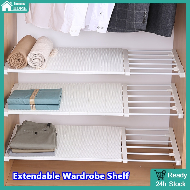 Emmamy--Extendable Wardrobe Shelf Adjustable Closet Organizer Rack ...