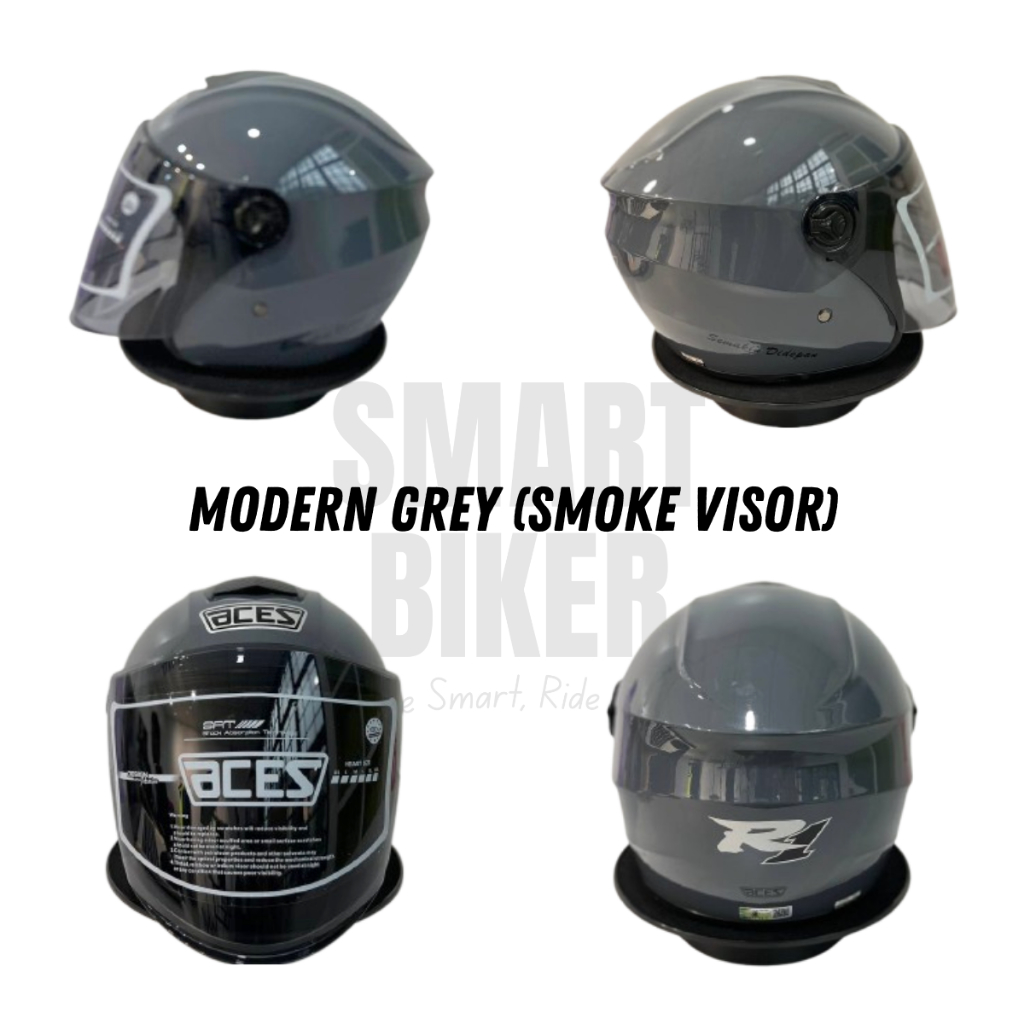 ACES R1 Open Face Helmet with Clear / Smoke Visor Sirim Approved JPJ ...