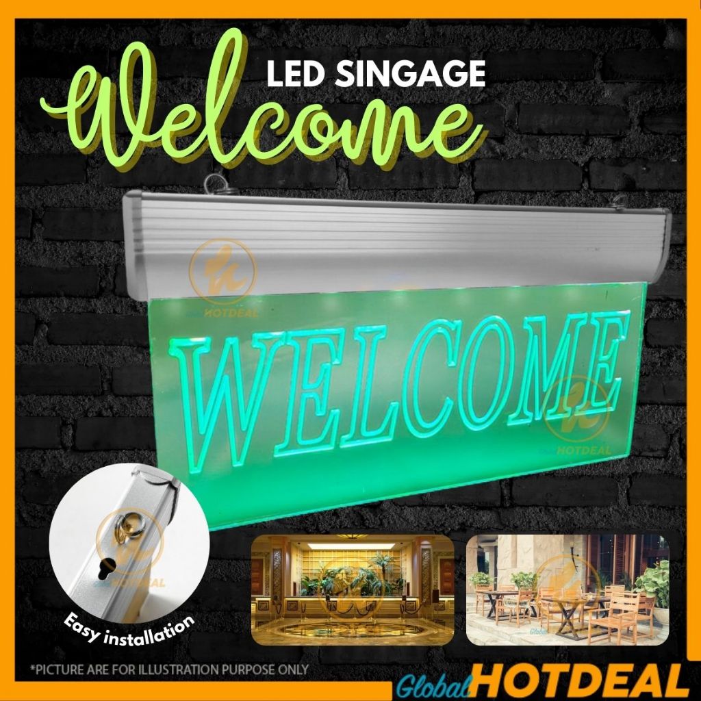 Slim Type Welcome Sign Signage LED Lampu LED Signboard Shop Signage ...