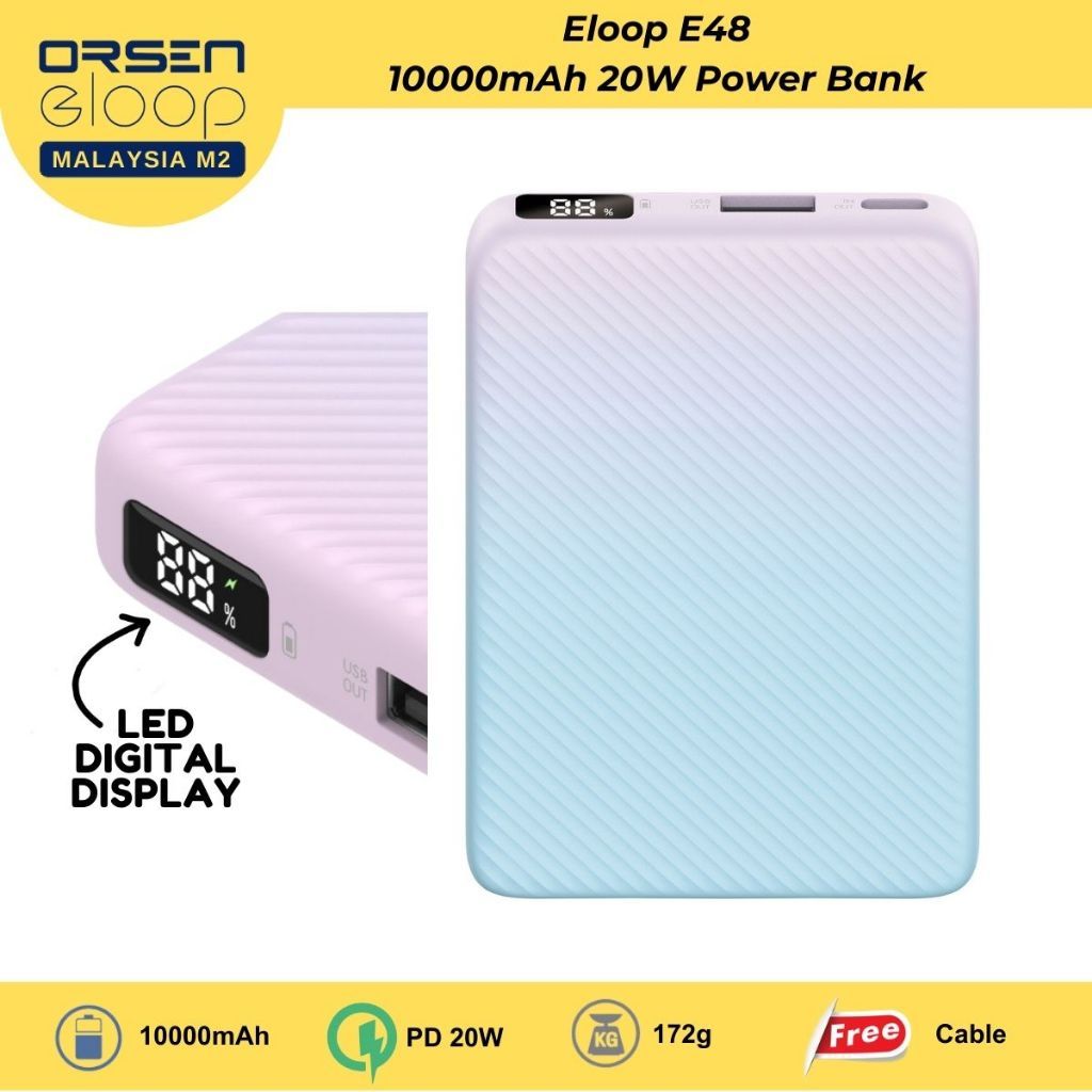 Orsen Eloop E48 Powerbank QC 3.0 PD Skrin LED Type C Fast Charge - Blue ...