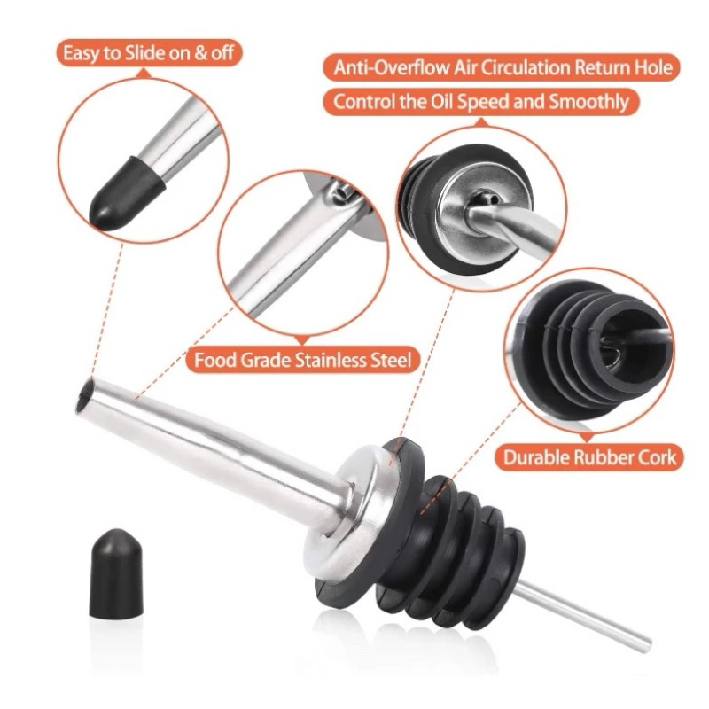 Liquor Pourer Flow Wine Bottle Pour Spout Stopper Stainless Steel Cap ...