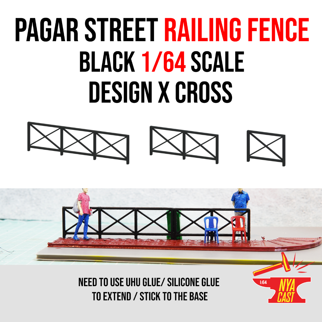 Pagar Railing Street Fence For 1/64 Diorama Diecast Garage Black ...