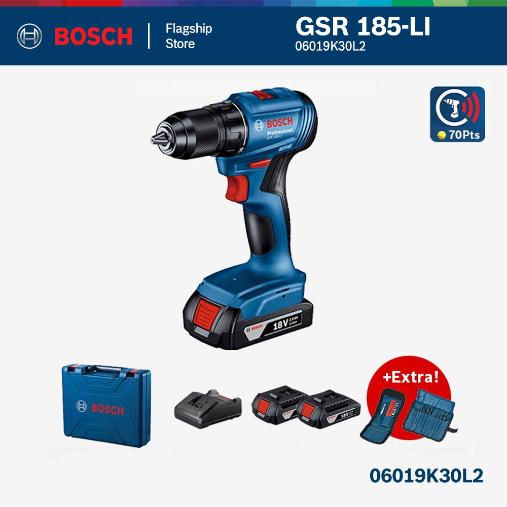 BOSCH GSR 185-LI Cordless Brushless Drill Driver With 2 Batteries ...