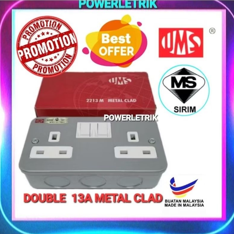 🔥HEAVY DUTY🔥 UMS 2 GANG 13A METAL CLAD SWITCH SOCKET / UMS 13A DOUBLE ...