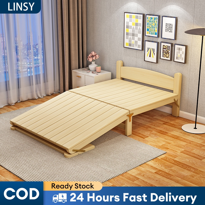 LINSY Folding Bed Frame Kid‘s Bed Solid wood bed household Foldable ...