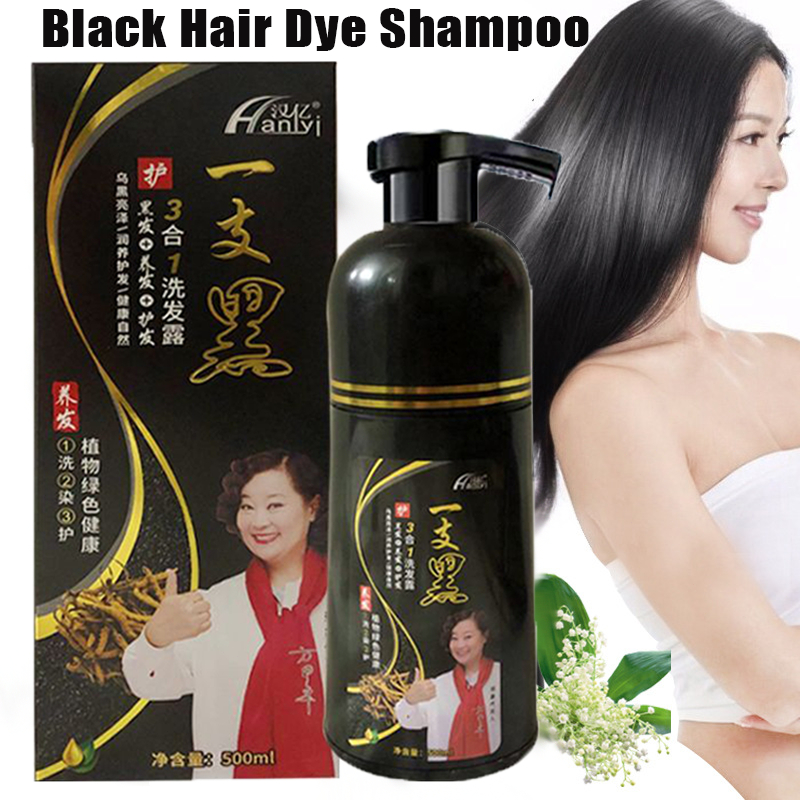 500ml Black Hair Dye Shampoo Natural Polygonum Multiflorum Shampoo Effective White Hair Turns to ...