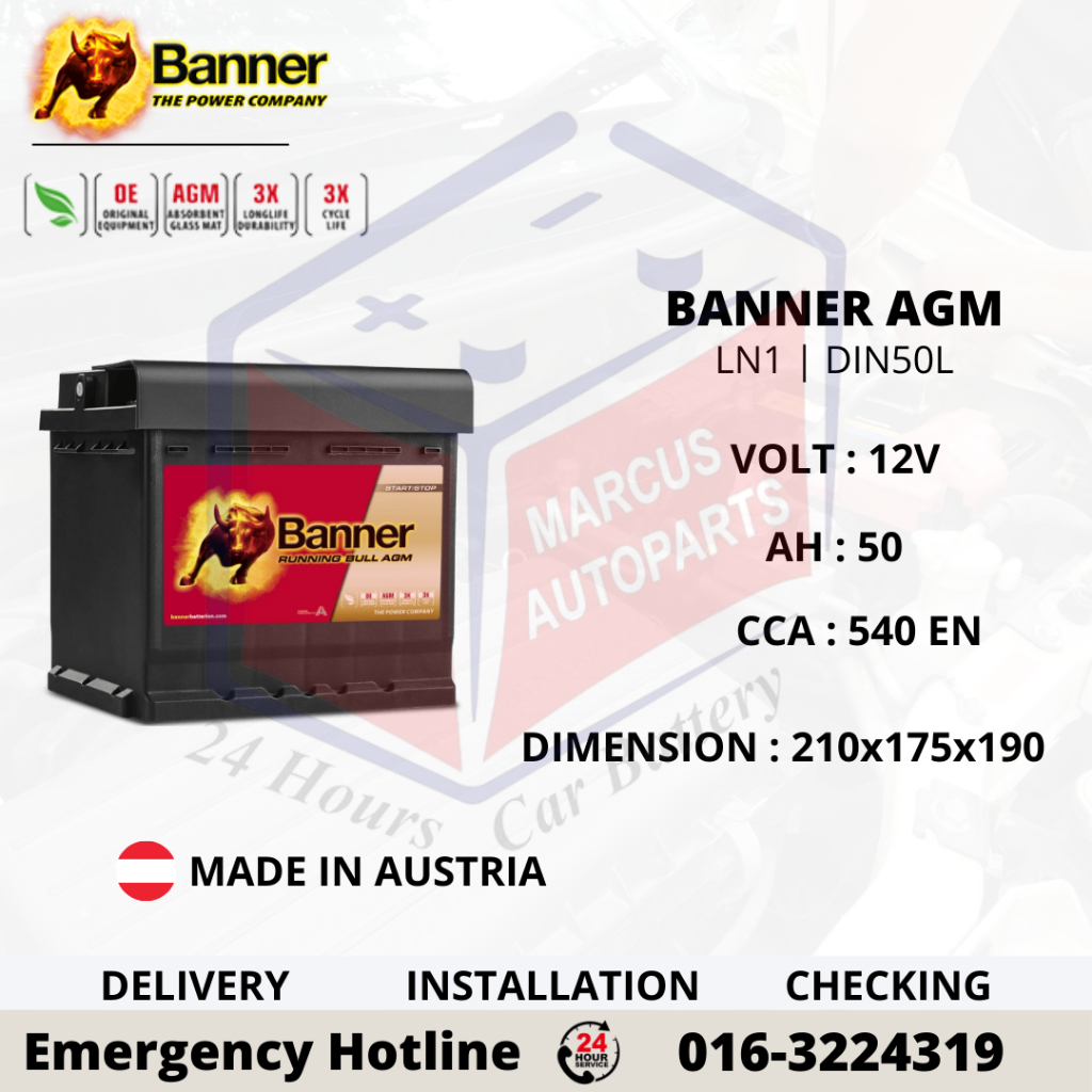 BANNER RUNNING BULL AGM LN1 | DIN50L | 550 01 AUTOMOTIVE CAR BATTERY | Shopee Malaysia