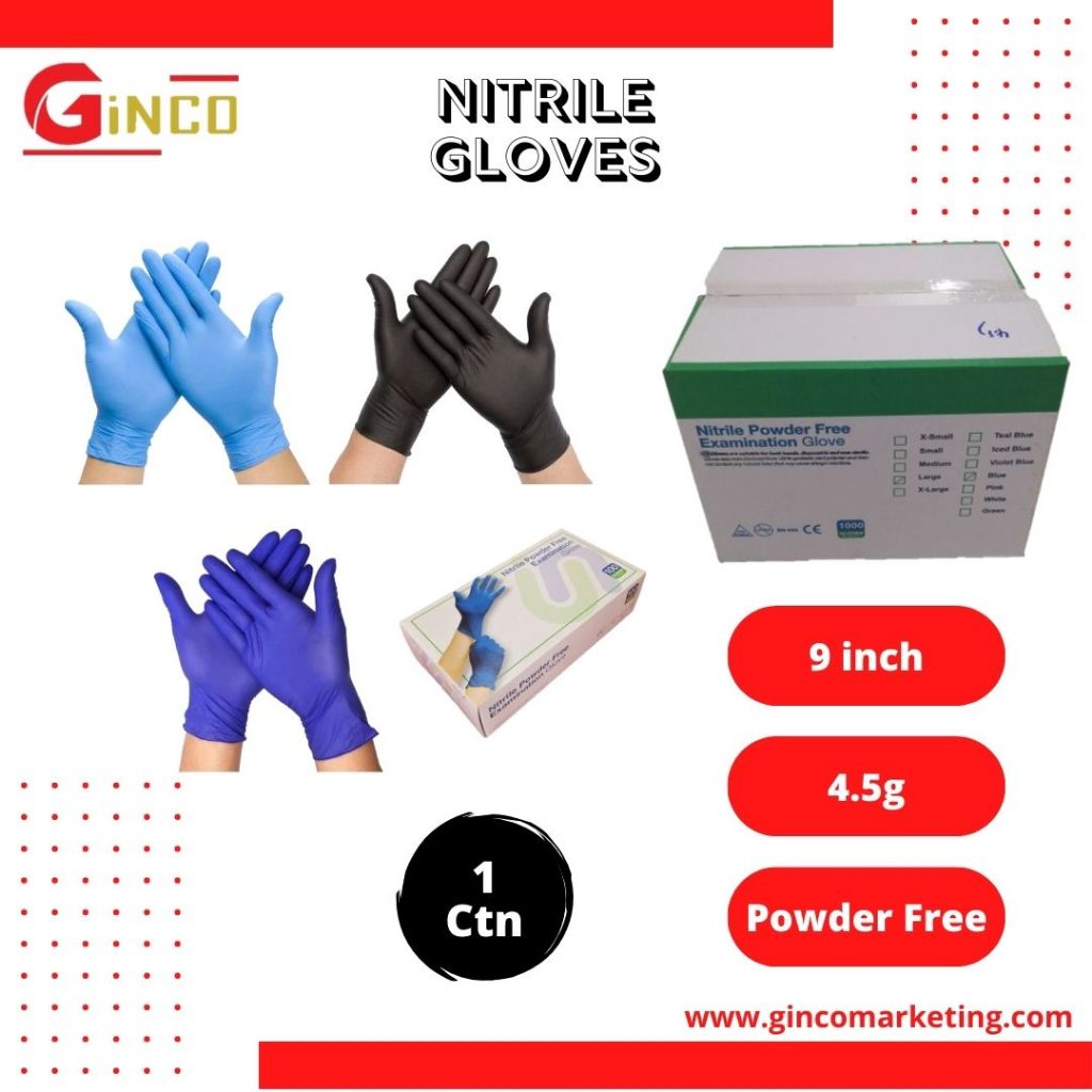 GINCO Premium Nitrile Disposable Gloves 4.5g Thicks Blue/Black Powder ...