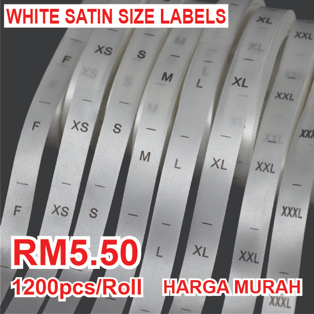 Printed Satin size label / Clothing saiz label (1200pcs per roll ...
