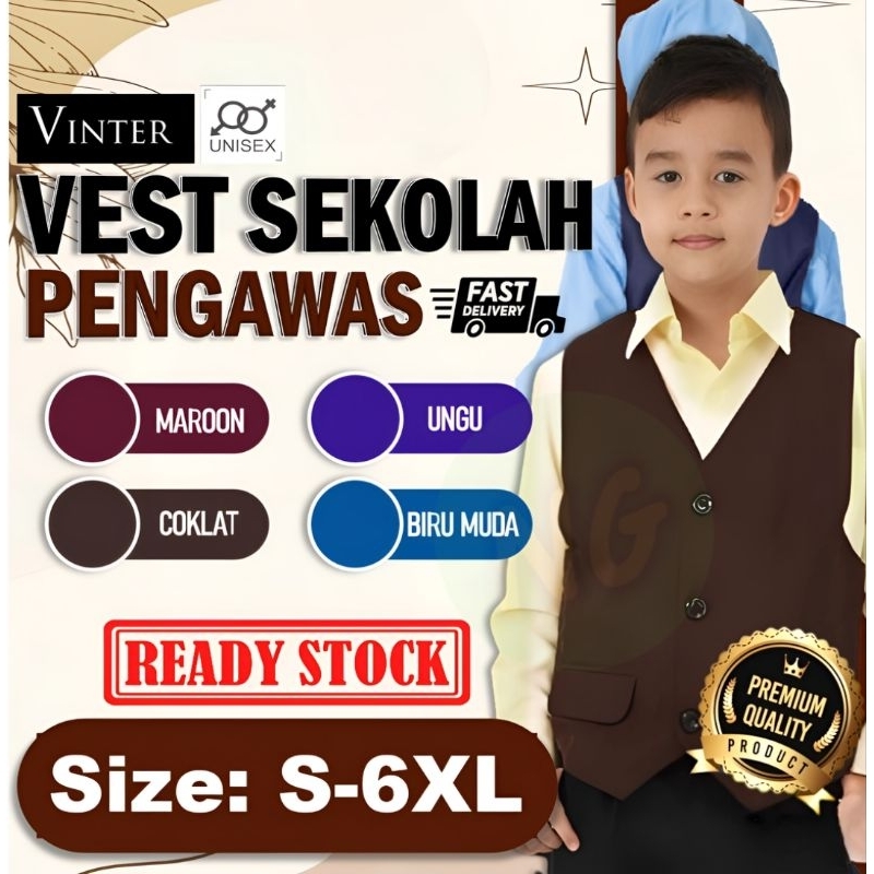 [ORIGINAL] [READY STOCK] VEST SEKOLAH PENGAWAS UNISEX MAROON,UNGU,COKLAT,BIRU MUDA (SIZE:S-6XL ...
