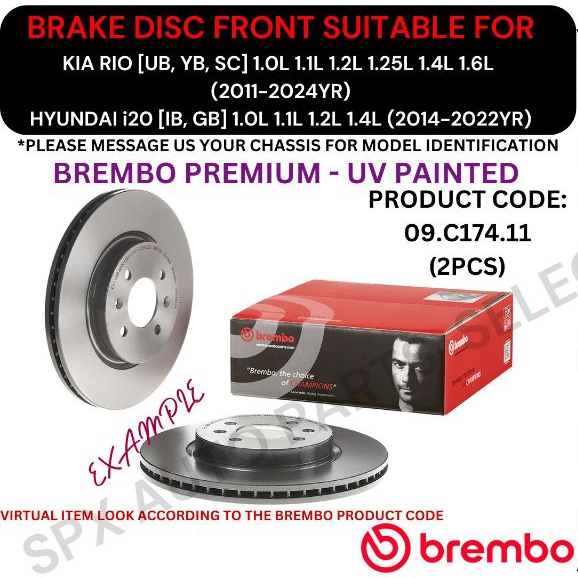 BREMBO GENUINE DISC BRAKE ROTOR (FRONT) FOR KIA RIO [UB, YB, SC] '11 ...