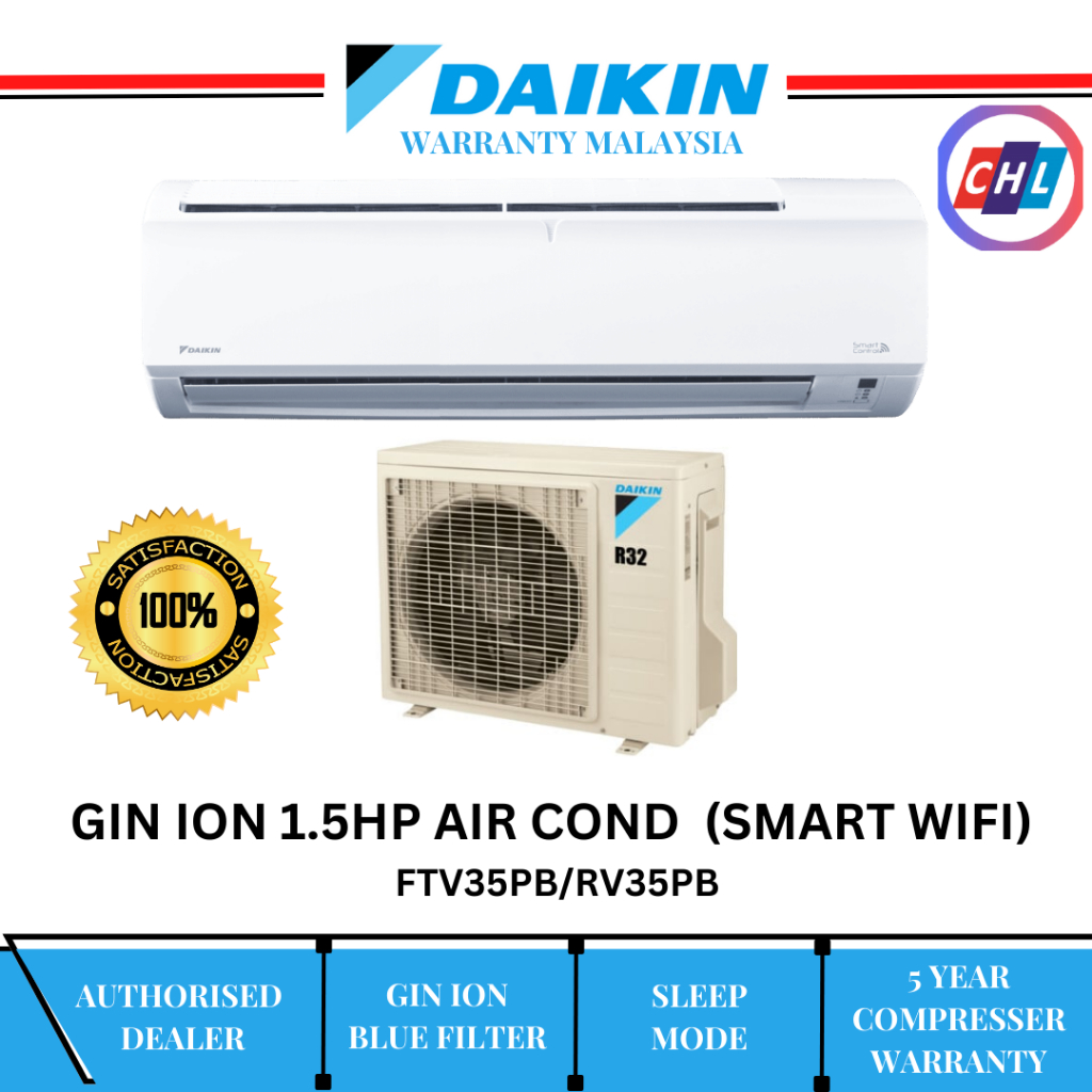 DAIKIN 1.5HP R32 NON INVERTER SMART WIFI AIR COND FTV35PB/RV35PB ...