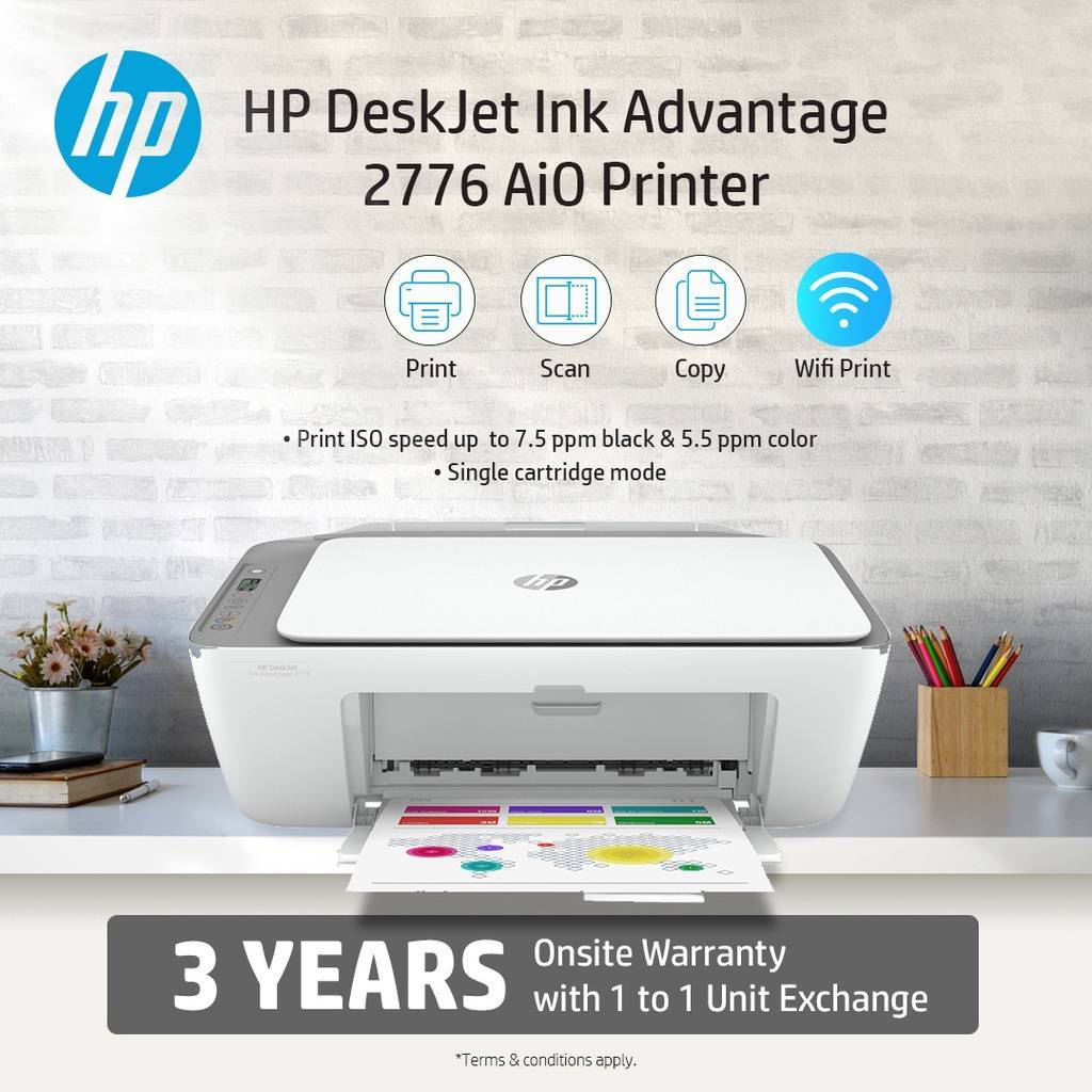 HP DESKJET INK ADVANTAGE 2776 AIO PRINTER [BUNDLE WITH NEW INK HP682 TRI-COLOR 1 UNIT] | Shopee ...