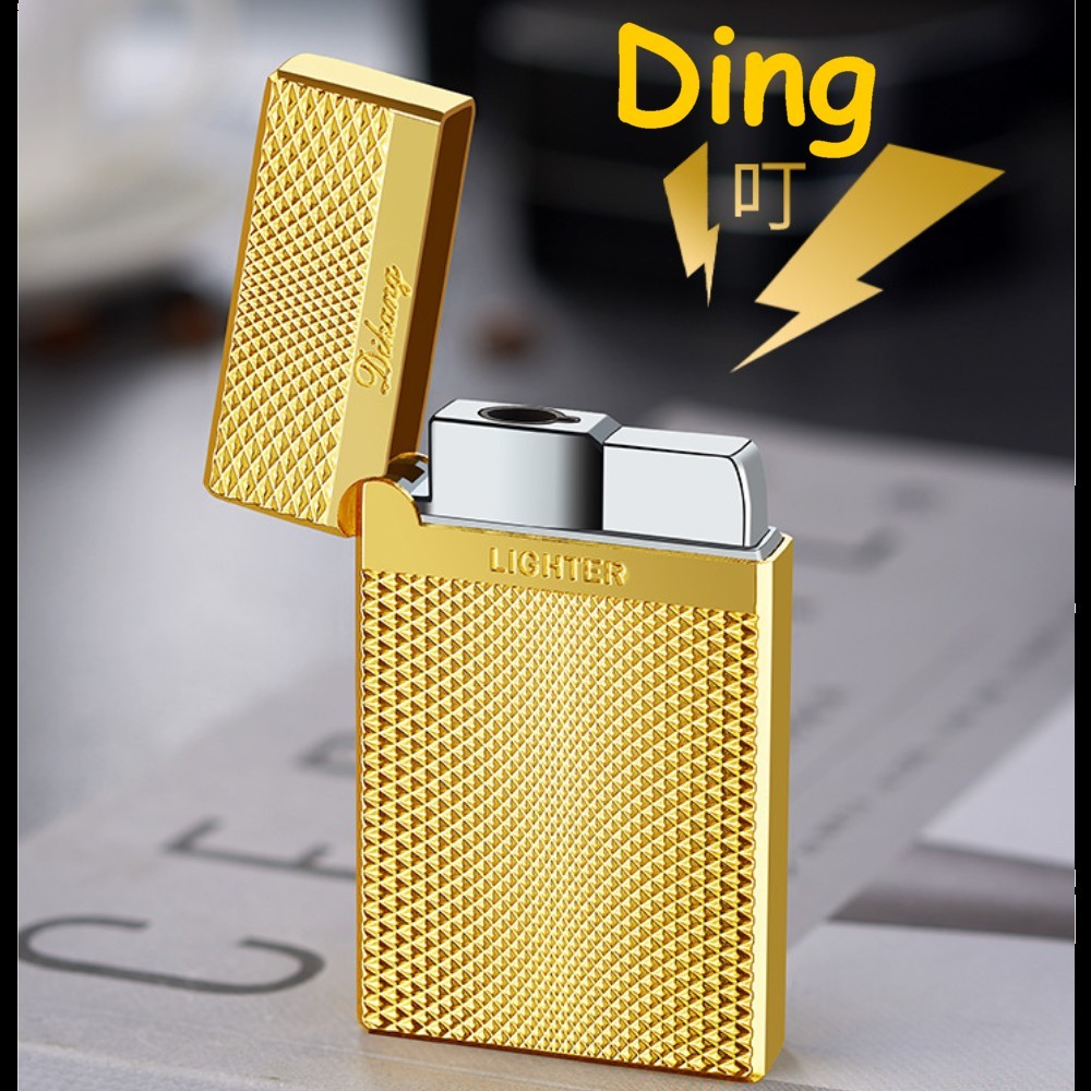 Engraved Design Steel Ding Sound Blue Jet Flame Butane Gas Lighter ...
