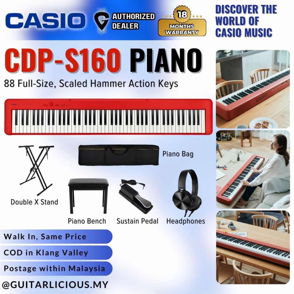 Casio CDP-S160RD 88-key Digital Piano with Edifier W600BT Headphone RED ...