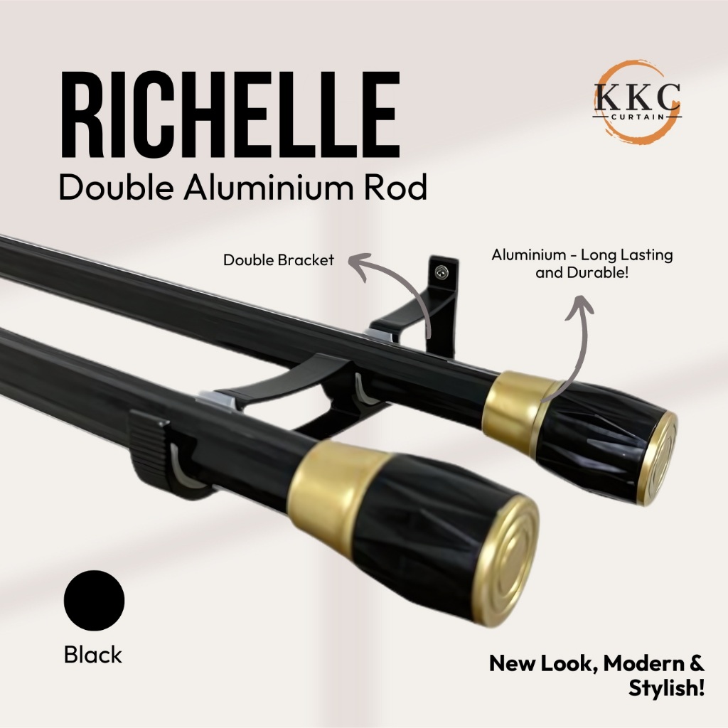 KKC RICHELLE DOUBLE Aluminium Curtain Rod/ Kayu Langsir Aluminium /Rod ...